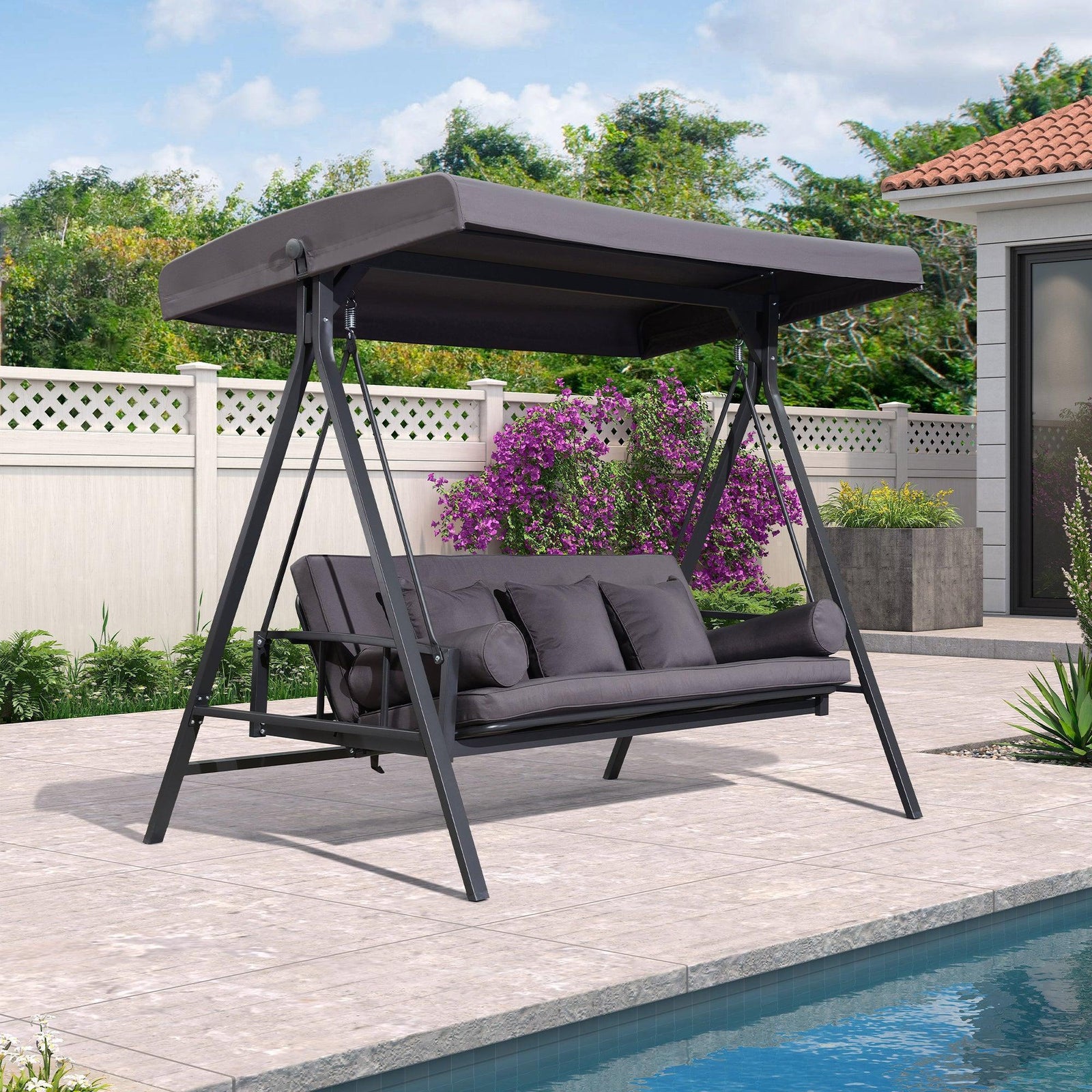 3-Seat Porch Swing Bed | Adjustable Backrest