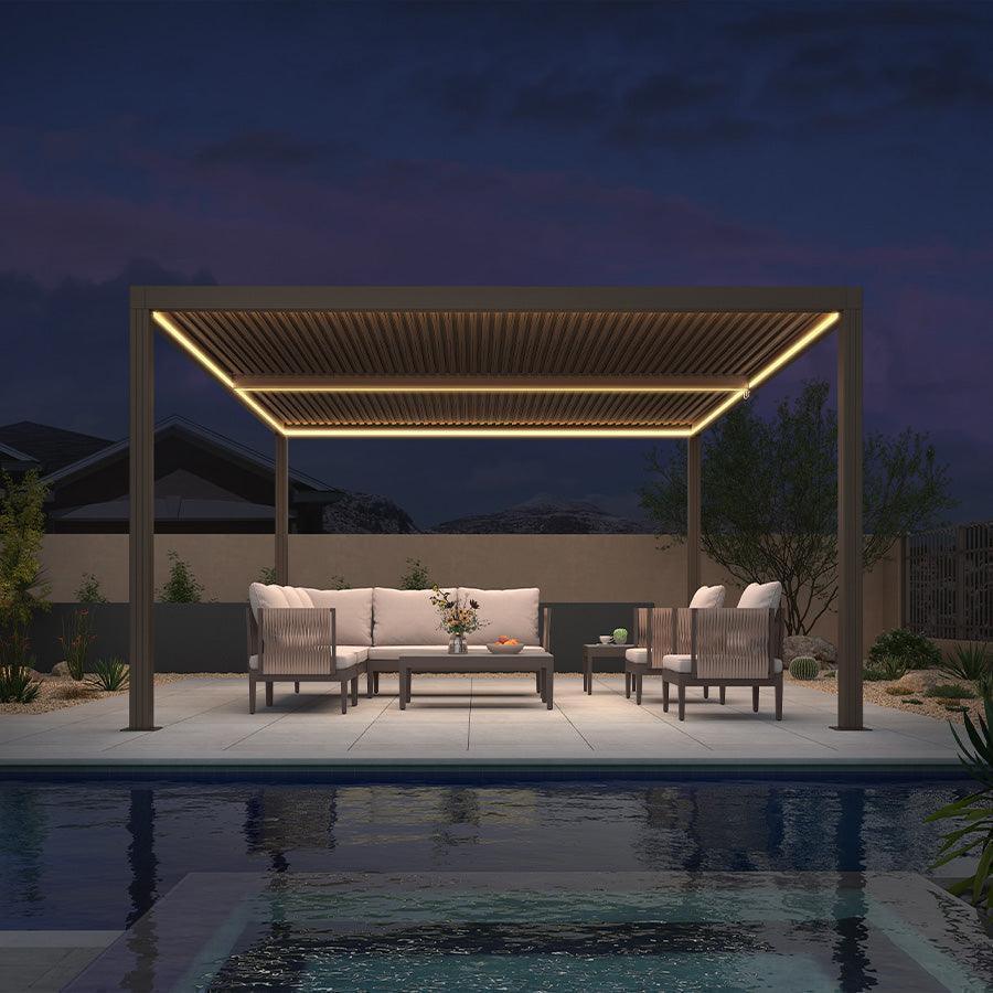 PURPLE LEAF Louvered Pergola Bronze Outdoor Aluminum Pergola with Stri