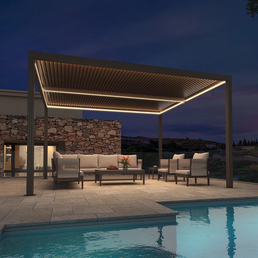 PURPLE LEAF Louvered Pergola Bronze Outdoor Aluminum Pergola with Stri