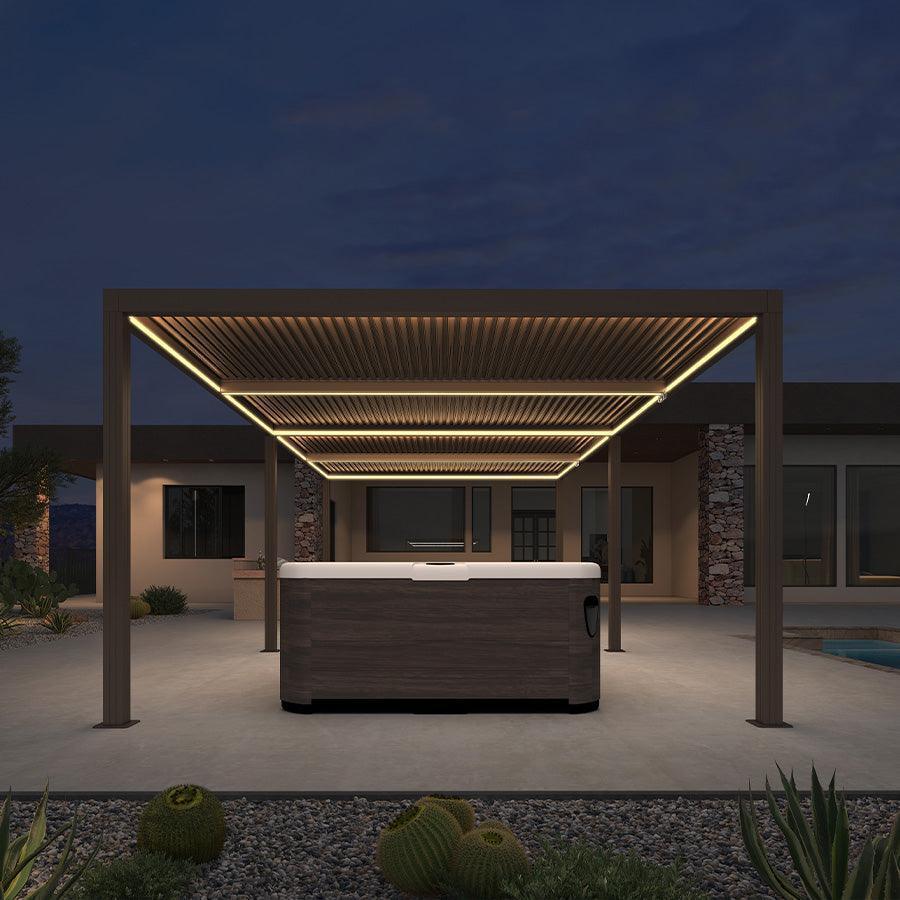 PURPLE LEAF Louvered Pergola Bronze Outdoor Aluminum Pergola with Stri