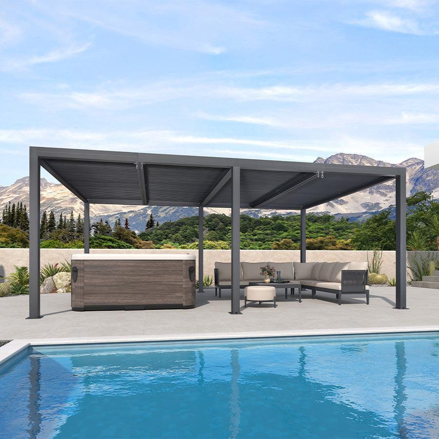PURPLE LEAF Louvered Pergola Grey Outdoor Aluminum Pergola with Strip