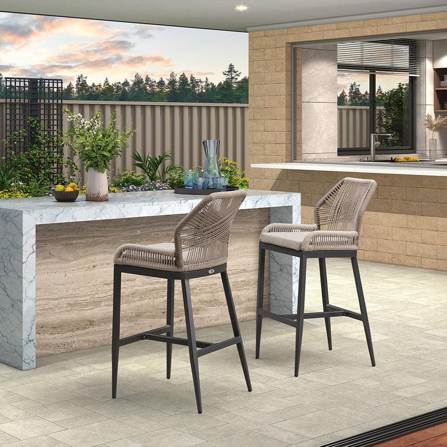 Outdoor Bar Stool Set of 2 | Modern Counter Height Patio Furniture