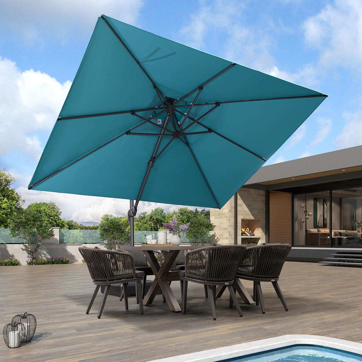 Premium Turquoise Blue Patio Umbrella with Base | PURPLE LEAF