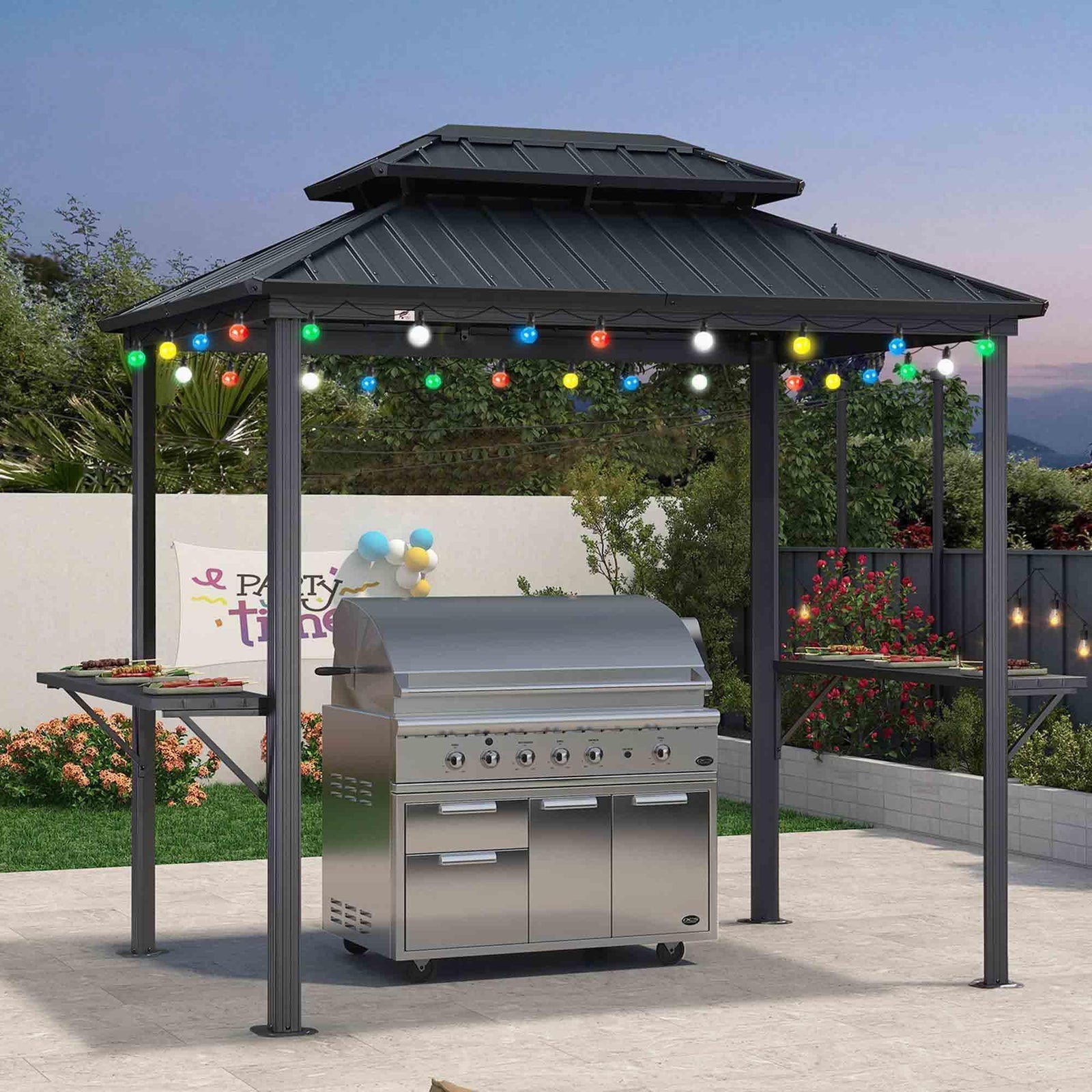 PURPLE LEAF Hardtop Grill Gazebo for Patio Grey Permanent Metal Roof O