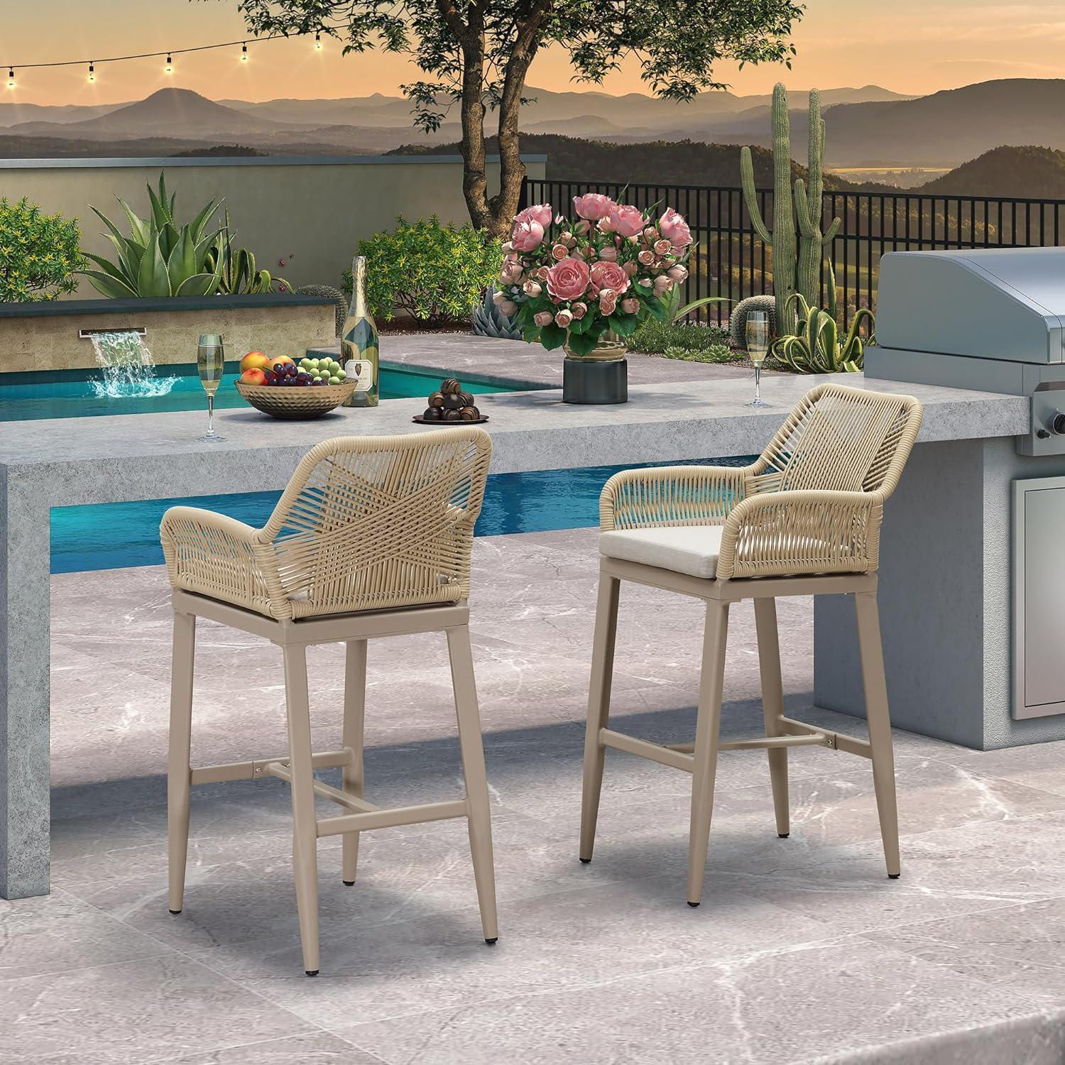 Bar Stools Set of 2 | Aluminum Outdoor Bar Chair with Cushion