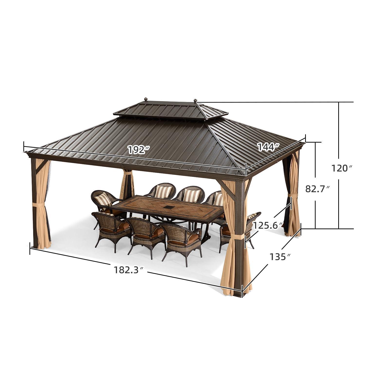 Bronze Double Roof Gazebo with Lights | Grand Aluminum Pavilion