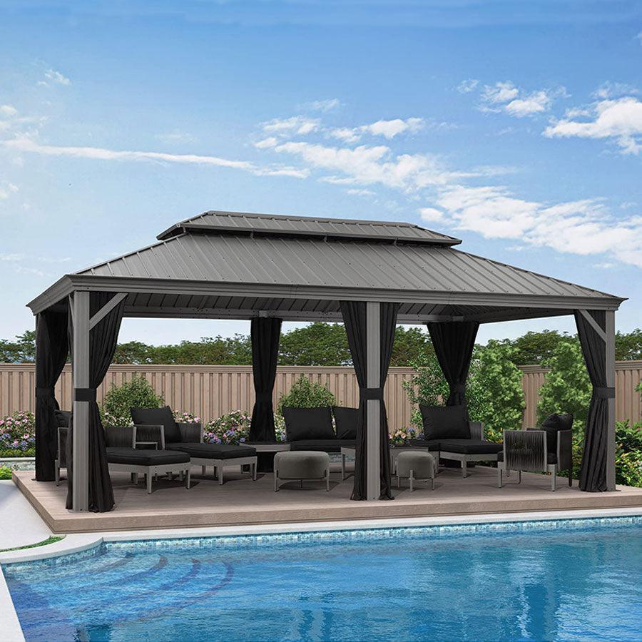Hardtop Patio Gazebo | Metal Frame with Upgrade Curtain