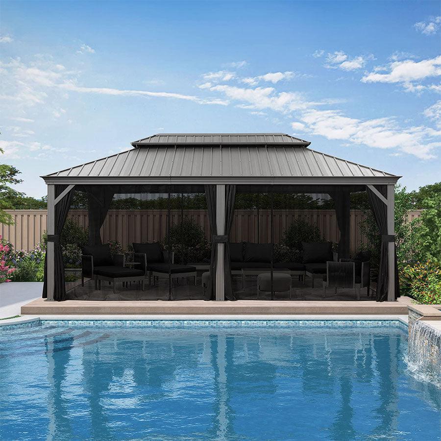 Hardtop Patio Gazebo | Metal Frame with Upgrade Curtain