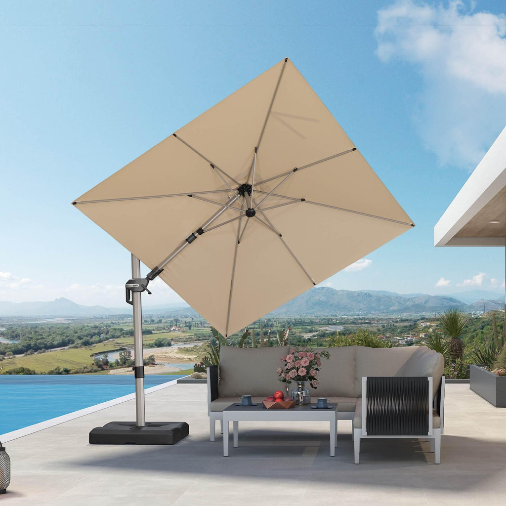 Swivel Patio Umbrella | Dual-Axis Tilt & Champagne Design
